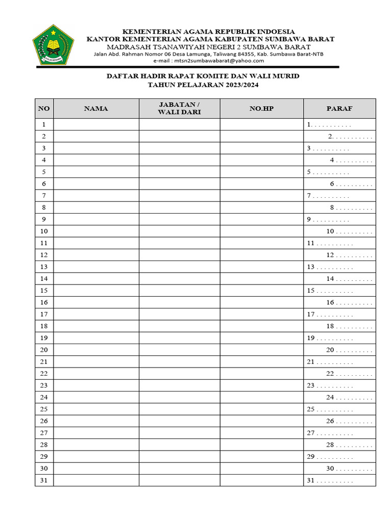 Daftar Hadir Rapat Komite 2023 | PDF