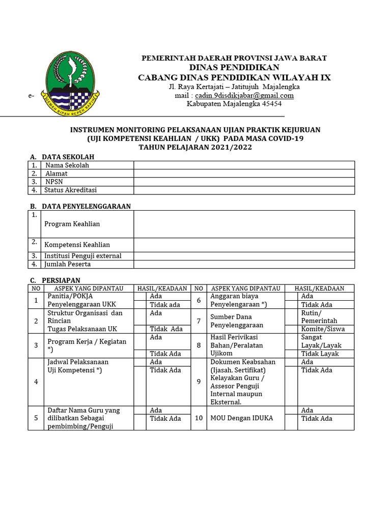 Instrumen Monev Pelaksanaan Revisi UKK 2021 | PDF