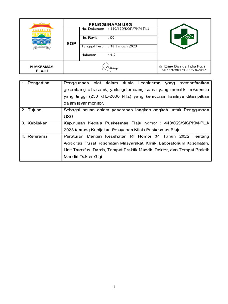 Sop Penggunaan Usg | PDF