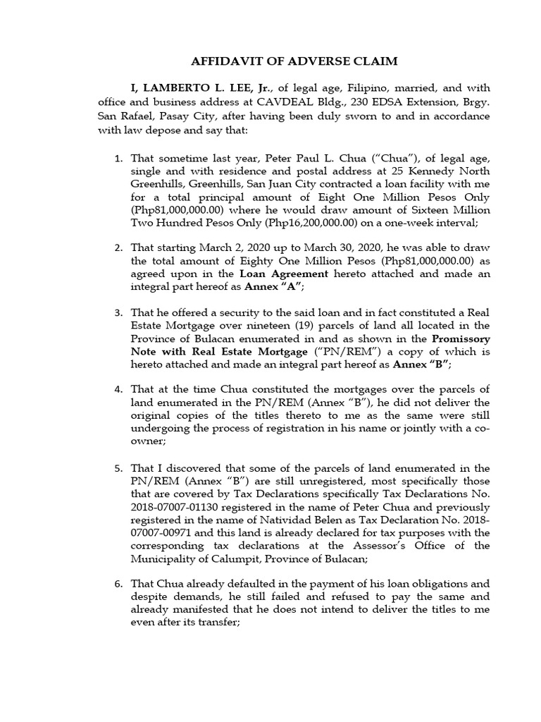 ADVERSE CLAIM - Natividad Belen2 | PDF | Affidavit | Common Law