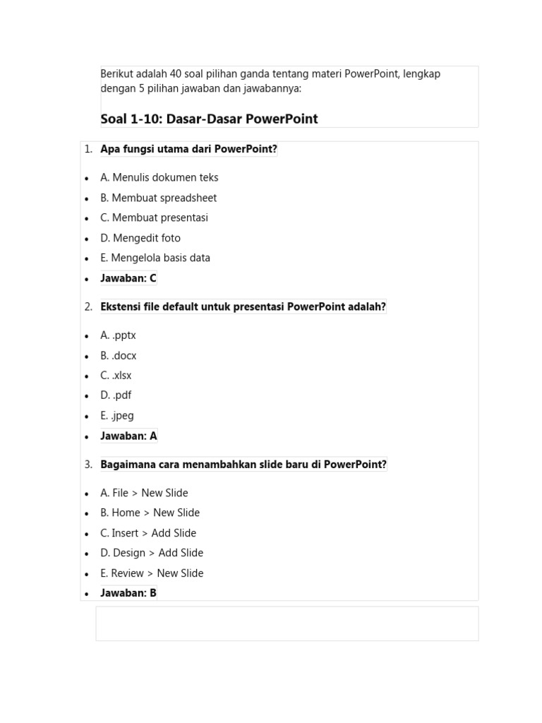 Soal Power Point | PDF | Komputer