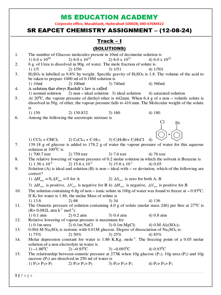 EAPCET Chemistry Assignment Solutions | PDF | Chemical Compounds | Chemistry
