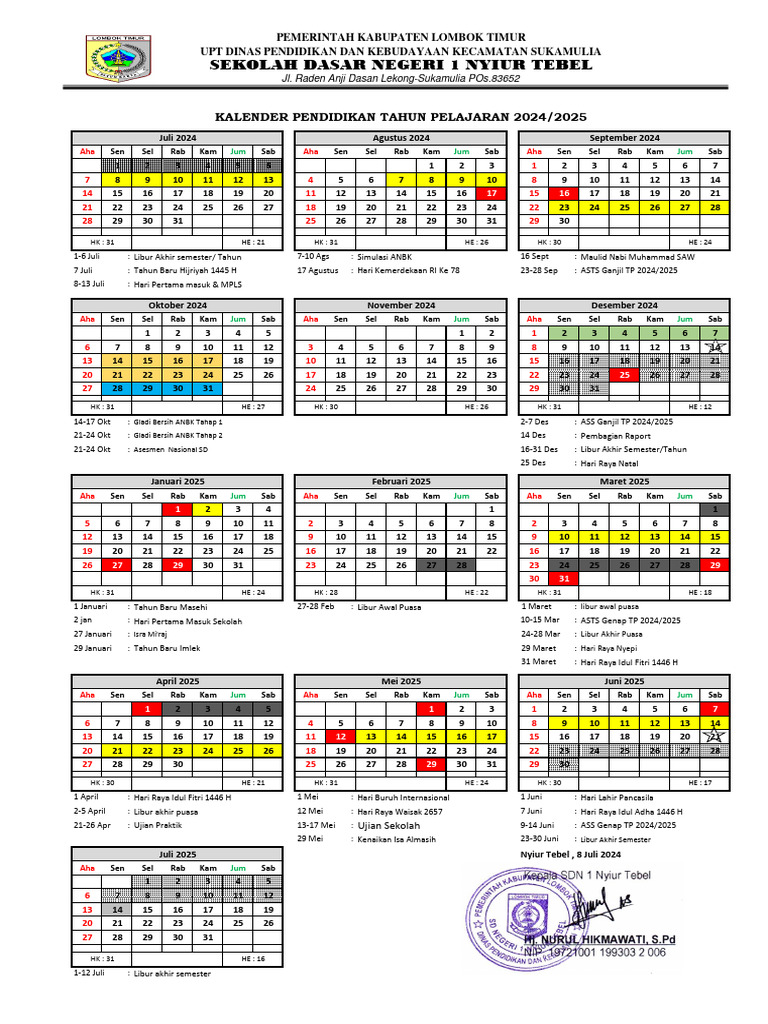 Kalender Pendidikan 2024/2025 SDN 1 Nyiur Tebel | PDF