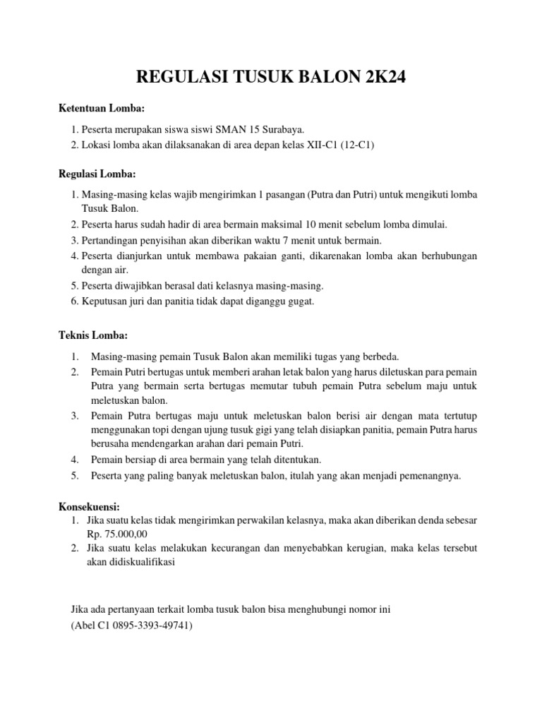 Regulasi Lomba Tusuk Balon Agustusan 2K24 | PDF | Olahraga & Rekreasi
