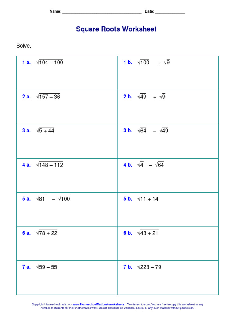 S3 Square - Roots - Worksheet | PDF | Mathematics