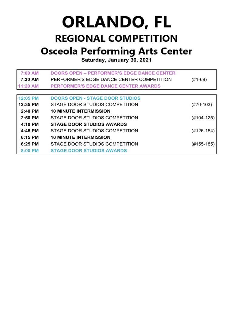 Dance Competition Schedule | PDF