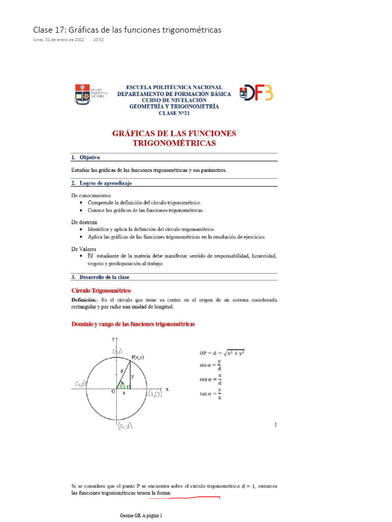 Clase 17 - Gráficas de Las Funciones Trigonométricas | PDF