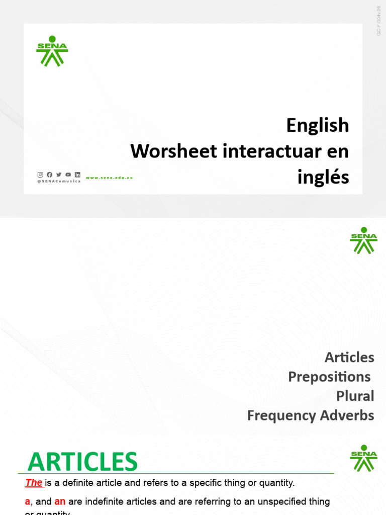 Articles - Prepositions - Frequency Adverbs | PDF | Plural | Adjective