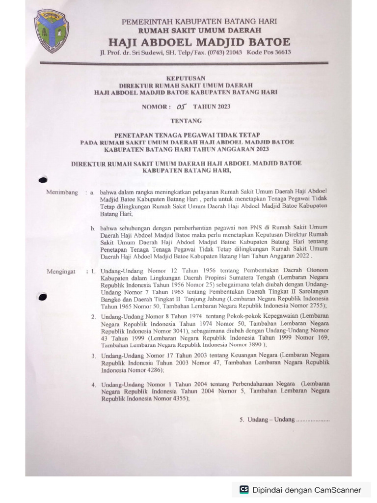 SK NOMOR 5 TAHUN 2023 (PTT) | PDF