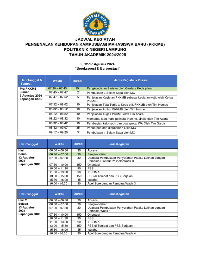 Rundown Acara PKKMB 2024 | PDF