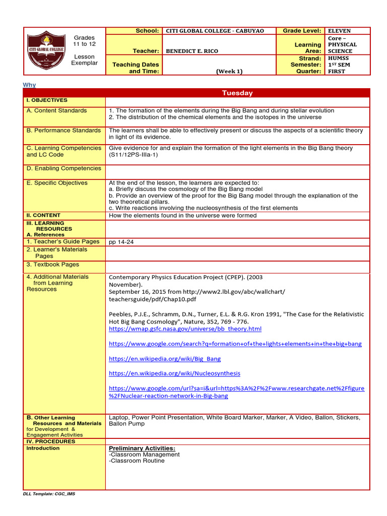 Le G12 Week-1-Physical-Science Final | PDF | Universe | Big Bang