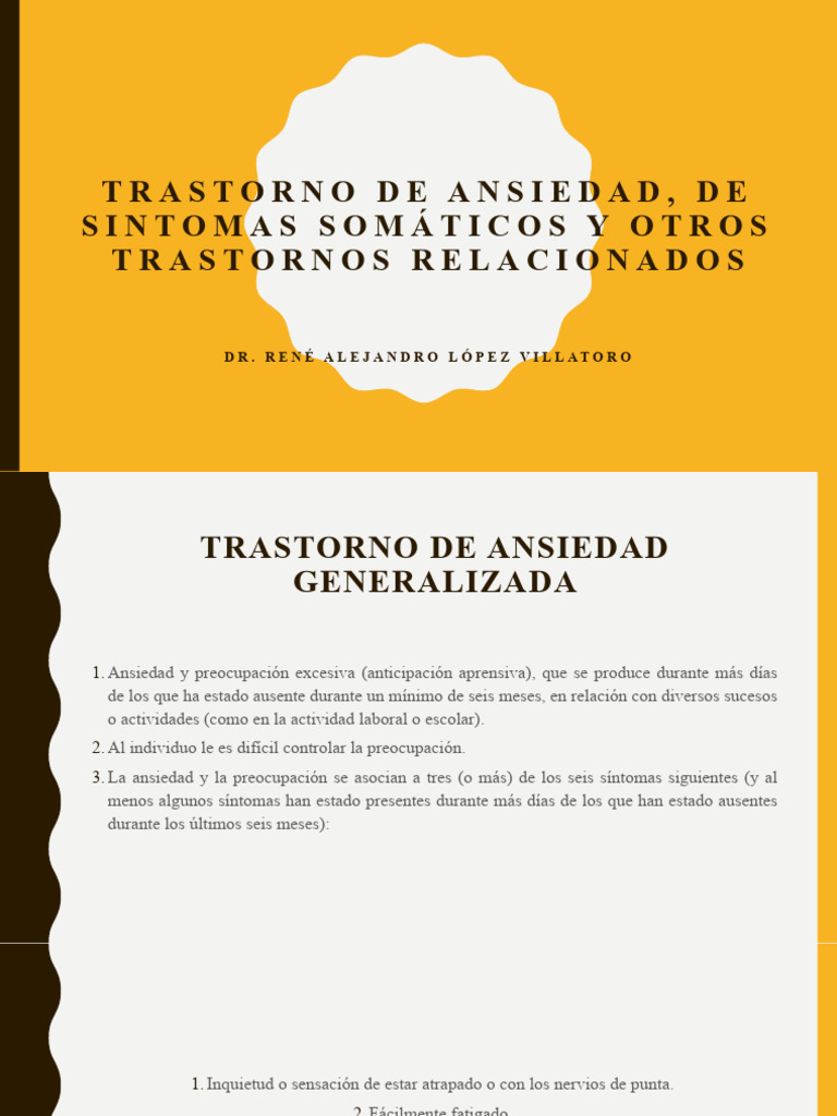 Trastorno de Ansiedad, de Sintomas Somaticos y Otros Trastornos Relacionados | PDF | Trastorno ...