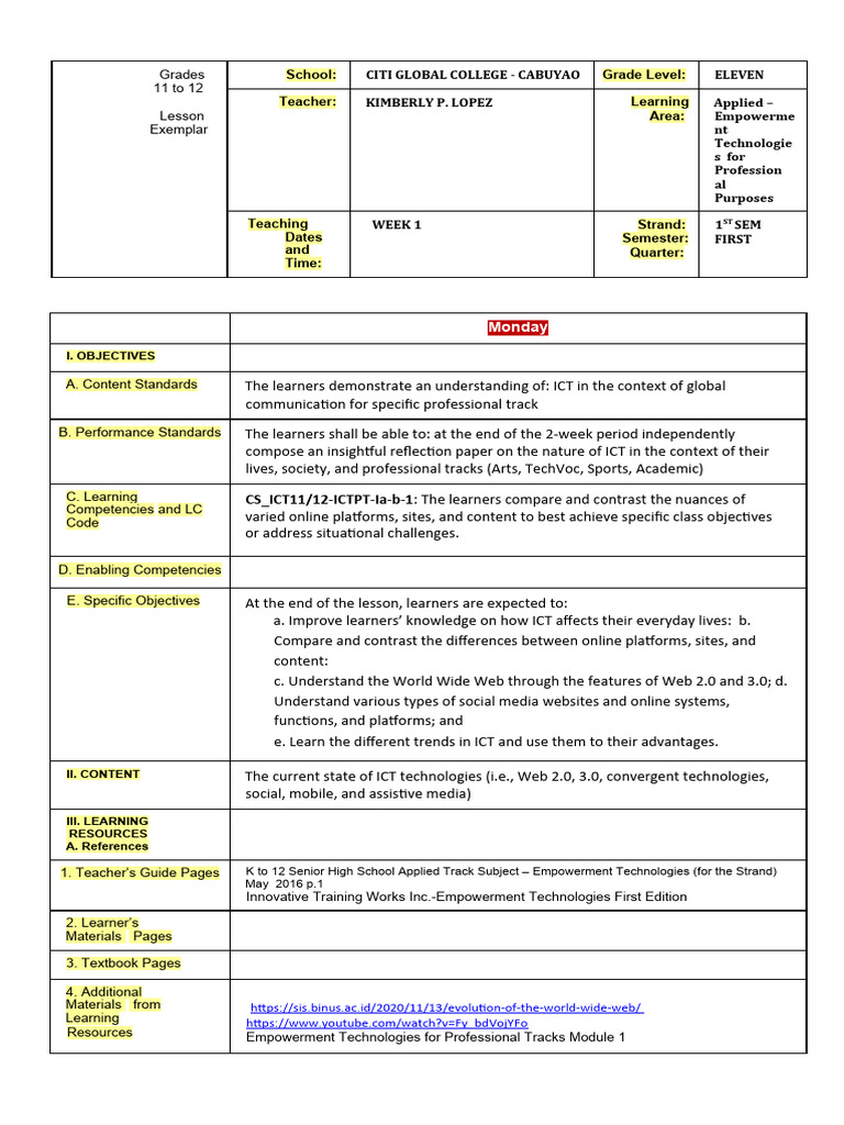 Le g11 Week-1-Emtech Draft | PDF | Educational Technology | World Wide Web