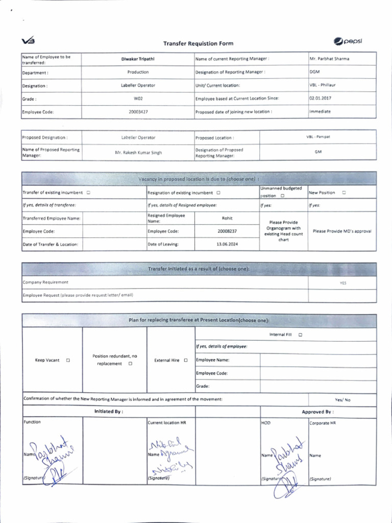 Employee Transfer Request Form | PDF