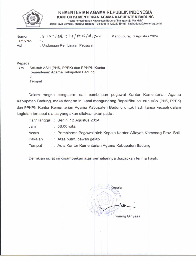 Surat Undangan Pembinaan Pegawai | PDF