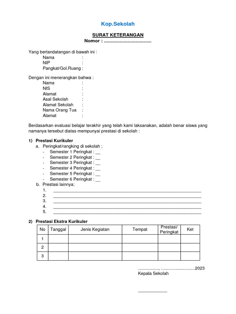 Form Surat Keterangan Prestasi (KIP Kuliah) | PDF