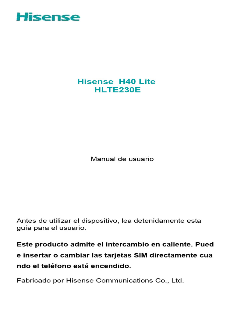 Manual de Usuario Hisense H40 Lite | PDF | Radio | Auriculares