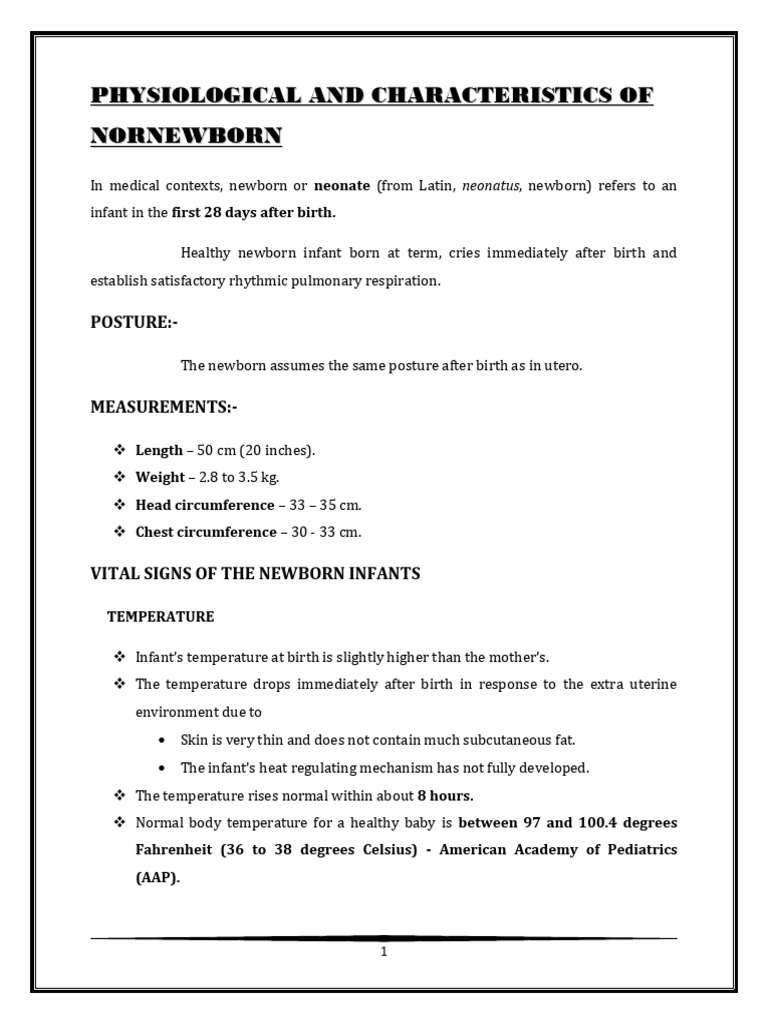 Newborn Characteristics and Vital Signs | PDF | Infants | Anatomy