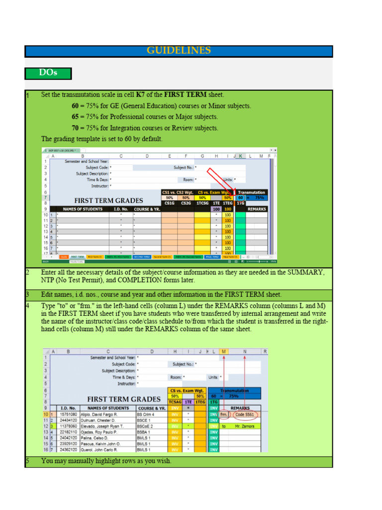 Grading Guidelines for First Term 2023 | PDF | Microsoft Excel