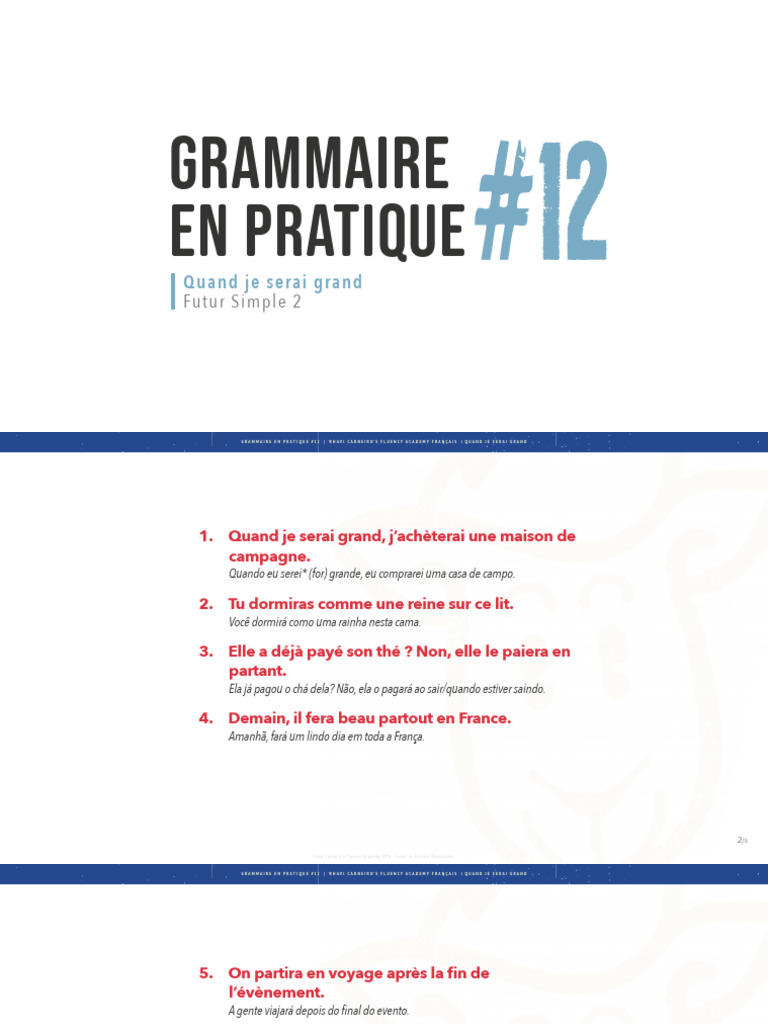 Grammaire en Pratique - Futuro Simples pt.2 | PDF