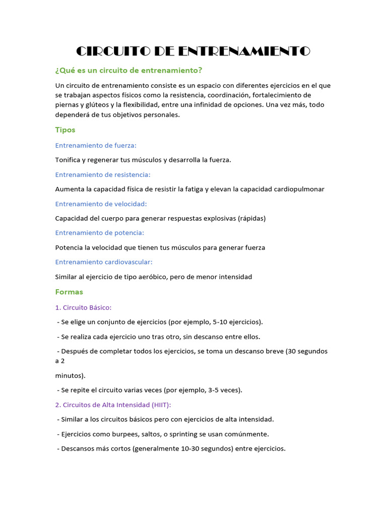 Circuito de Entrenamiento | PDF | Entrenamiento de circuito | Ejercicio físico