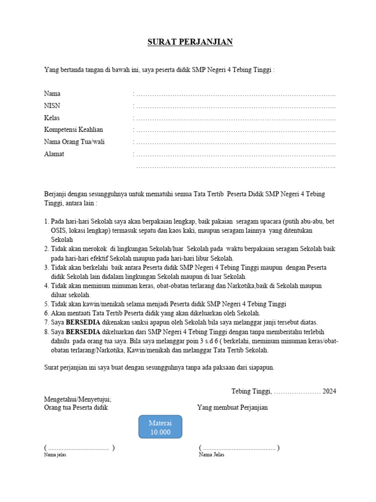 Surat Perjanjian Siswa 2021 | PDF | Karier & Perkembangan