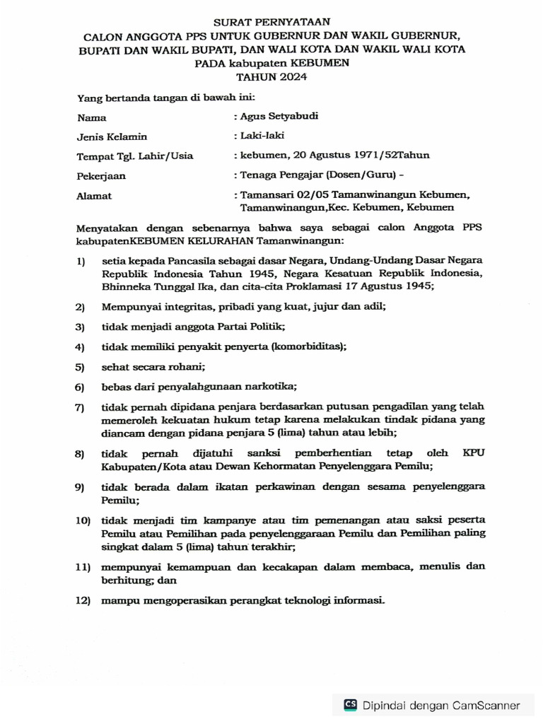 Surat Pernyataan Hal 1 - 2 | PDF