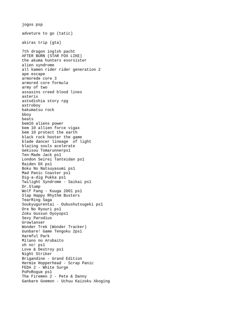 Jogos ps1 e PSP | PDF