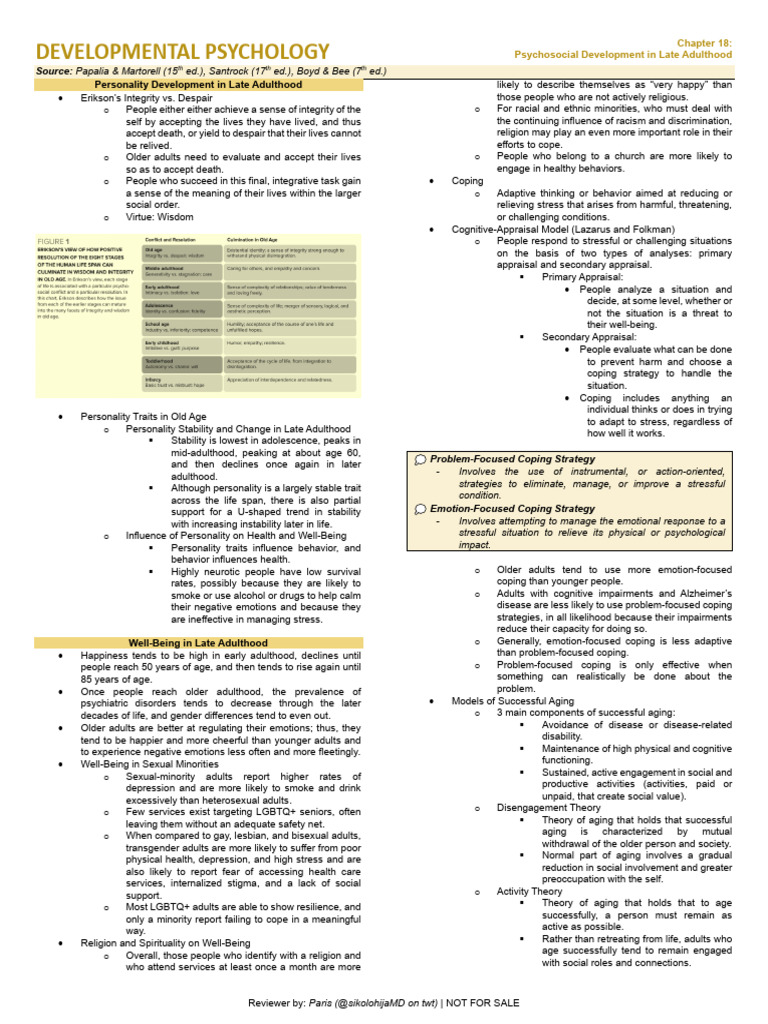 DEVPSYCH 18 - Psychosocial Development in Late Adulthood | PDF | Remarriage | Ageing