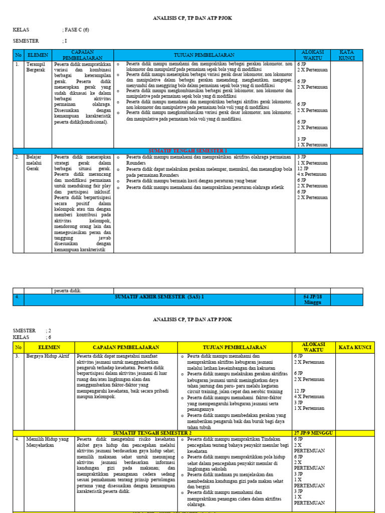 PJOK - CP & TP - Kelas 5 | PDF