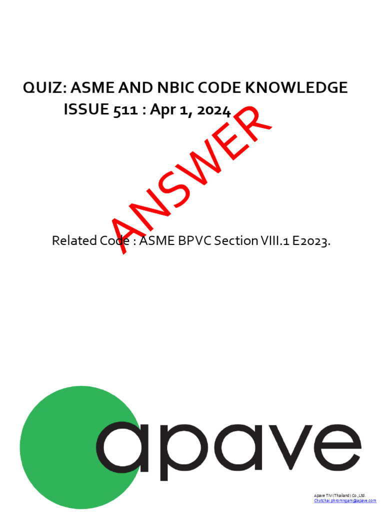 ASME NBIC Code Quiz - Issue 511 | PDF | Materials | Mechanical Engineering