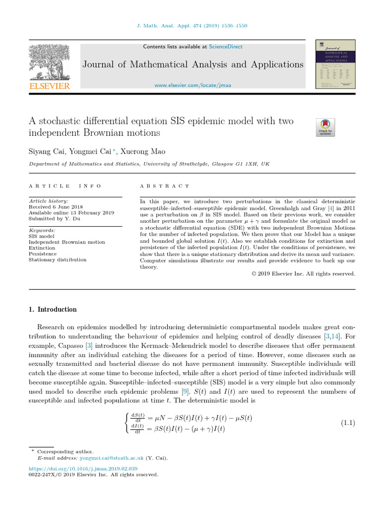 Stochastic SIS Epidemic Model Analysis | PDF | Stochastic Differential ...