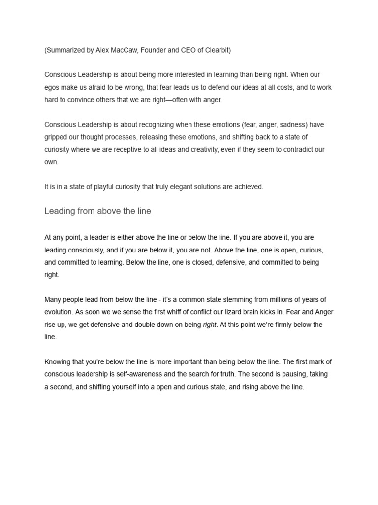 A Summary of Conscious Leadership | PDF | Feeling | Emotions