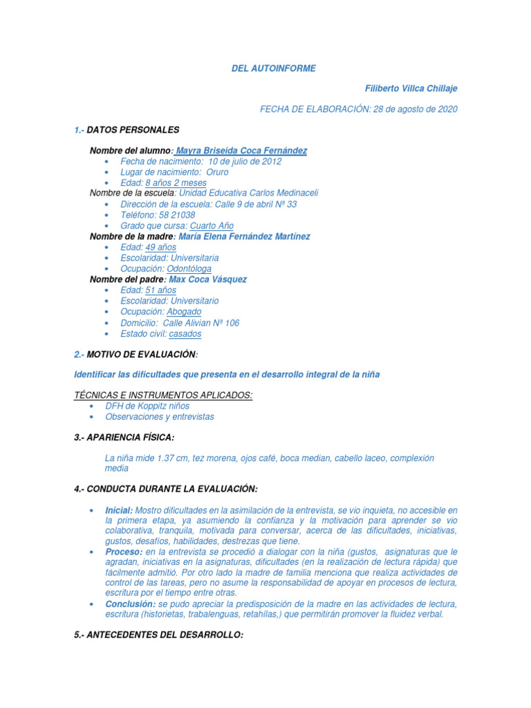 AUTOINFORME | PDF | Bailes | Aprendizaje