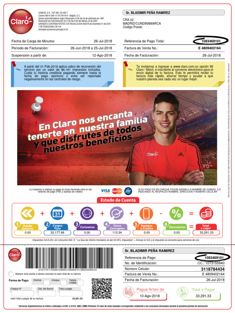 Factura 201807 1.08346910 C07 | PDF | Pagos | Telefonía móvil