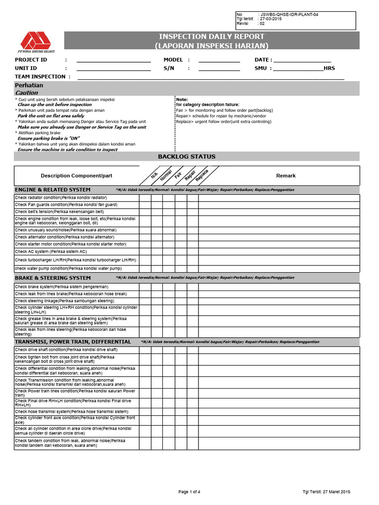4. Inspection Daily Report_Rev02 | PDF | Manufactured Goods ...