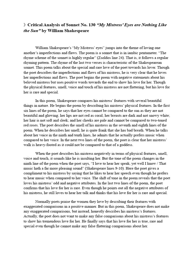 Analysis of Shakespeare's Sonnet 130 | PDF | Poetry | Love