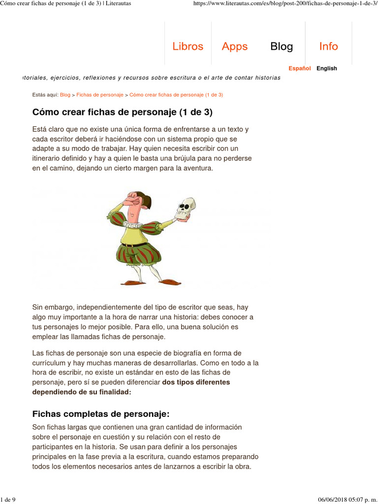 Cómo Crear Fichas de Personaje (1 de 3) - Literautas | PDF | Escritores ...