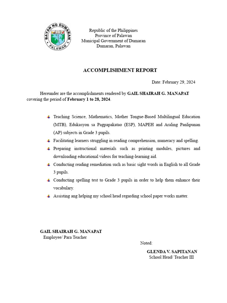 Accomplishment Report (Feb) | PDF | Reading Comprehension | Language ...