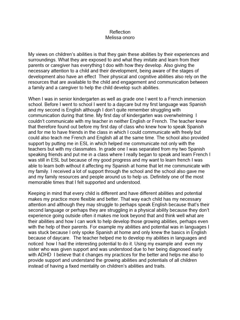 Reflection | PDF | Child Care | Attention