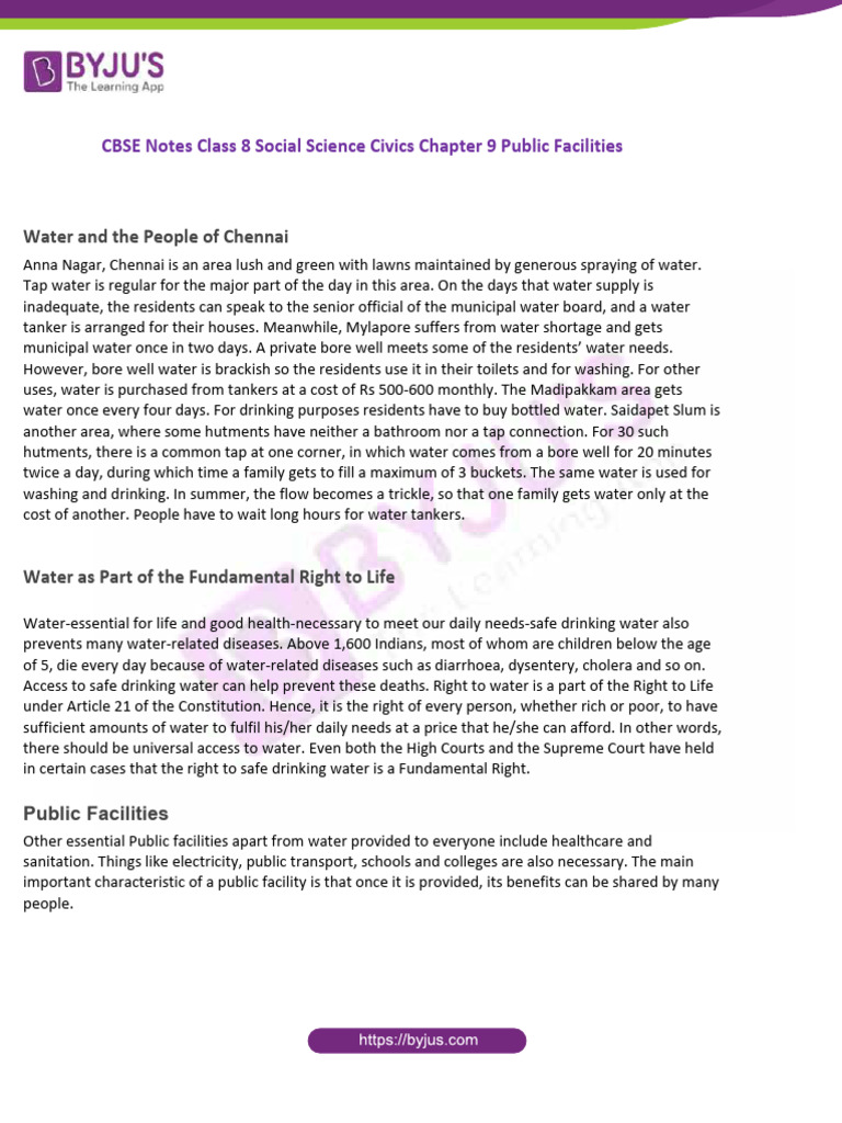 CBSE Notes Class 8 Social Science Civics Chapter 9 Public Facilities ...