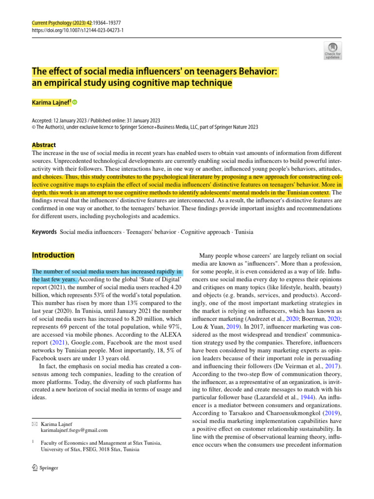 The Effect of Social Media Influencers' On Teenagers Behavior: An Empirical Study Using ...