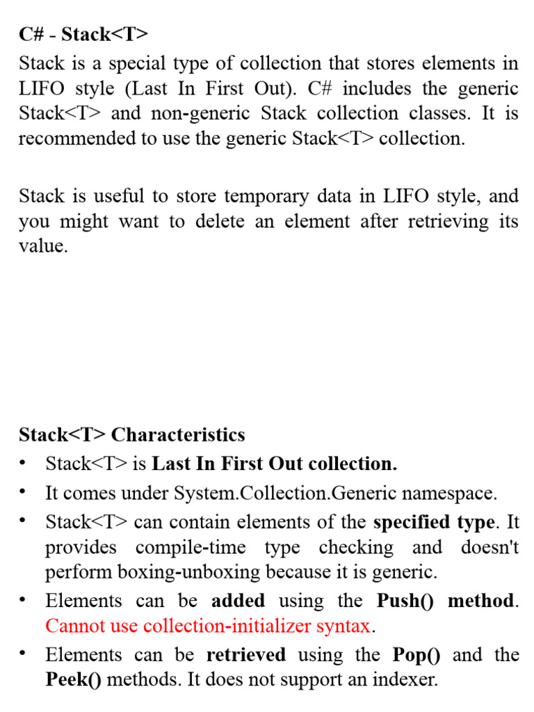 Stack In C Pdf C Sharp Programming Language Object Oriented