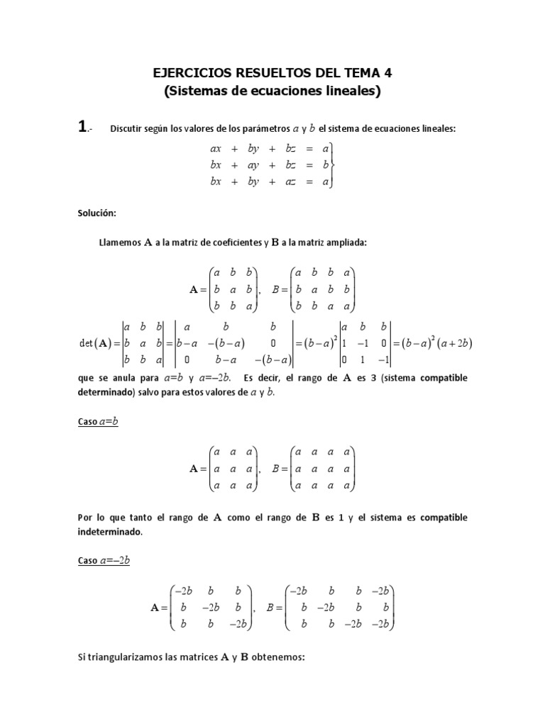 Ejercicios Resueltos Sistemas de Ecuaciones 2 | PDF | Sistema de ecuaciones lineales | Valores ...