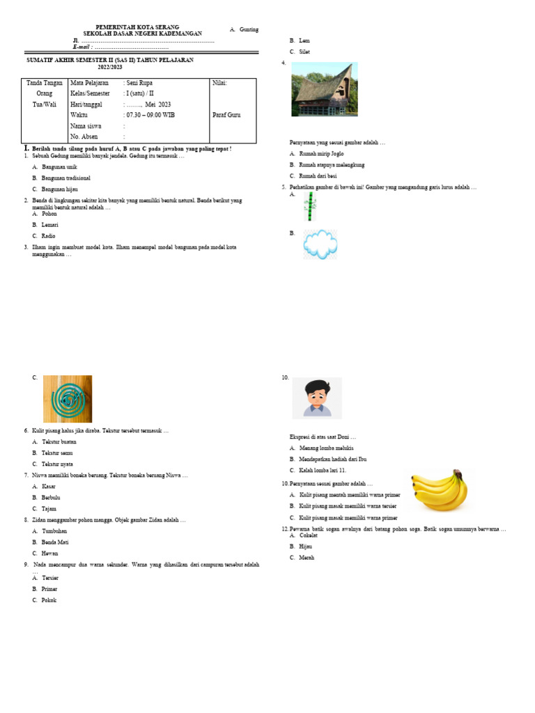 Soal Seni Rupa Kelas 1 | PDF