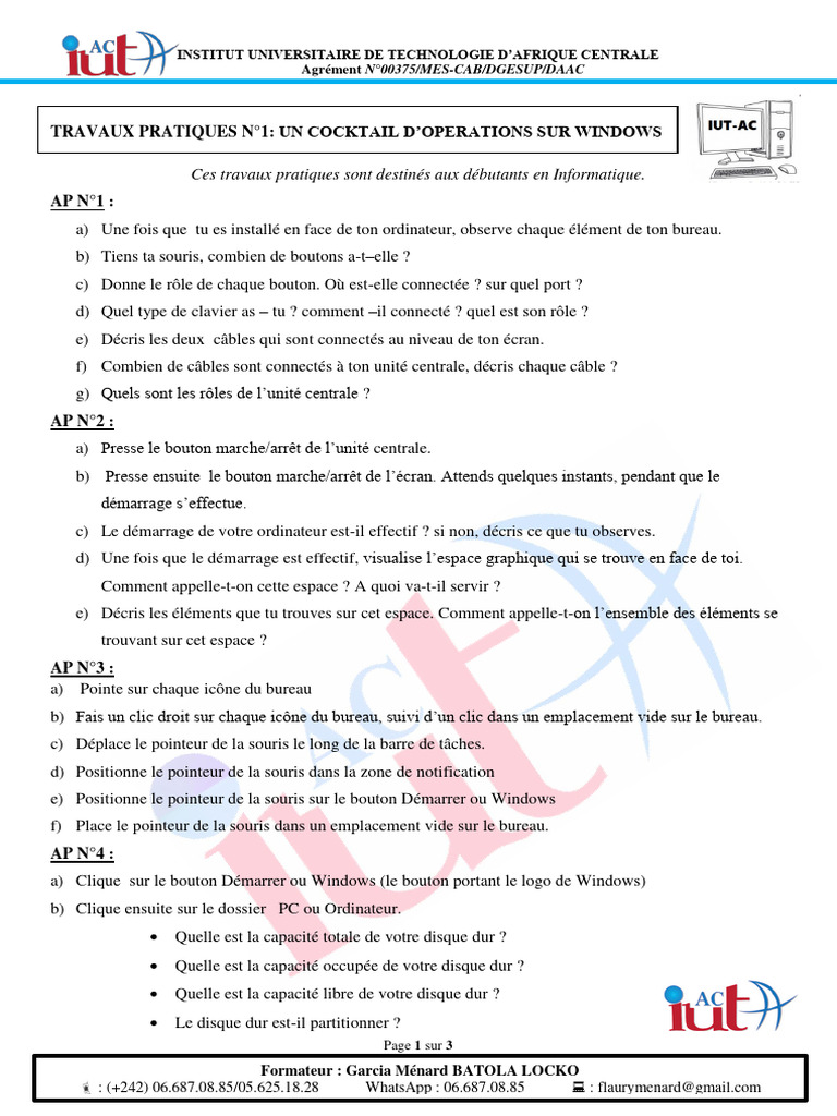 TP Informatique N°1 | PDF | Bouton (informatique) | Logiciel système