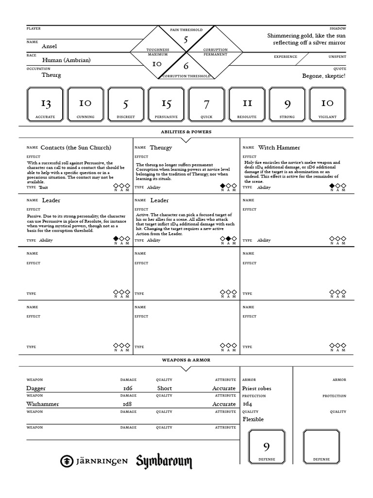Character Sheet - Ansel | PDF