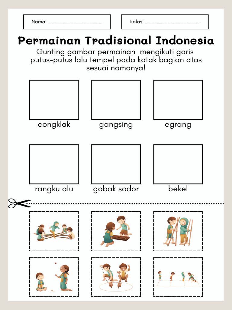 Lembar Kerja Permainan Tradisional Indonesia Menggunting Dan Menempel ...