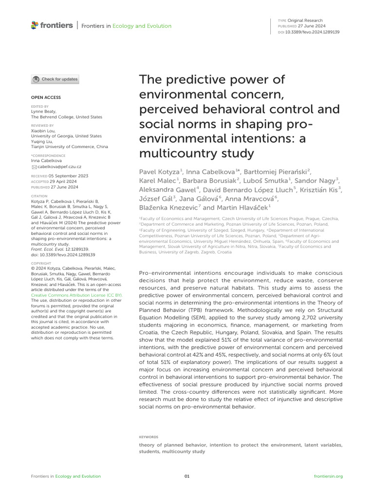 The Predictive Power of Environmental Concern Perc | PDF | Structural Equation Modeling | Behavior