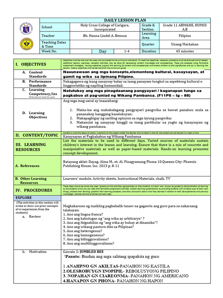 Hanna Benusa DLP 2nd Week Kom Pan. | PDF